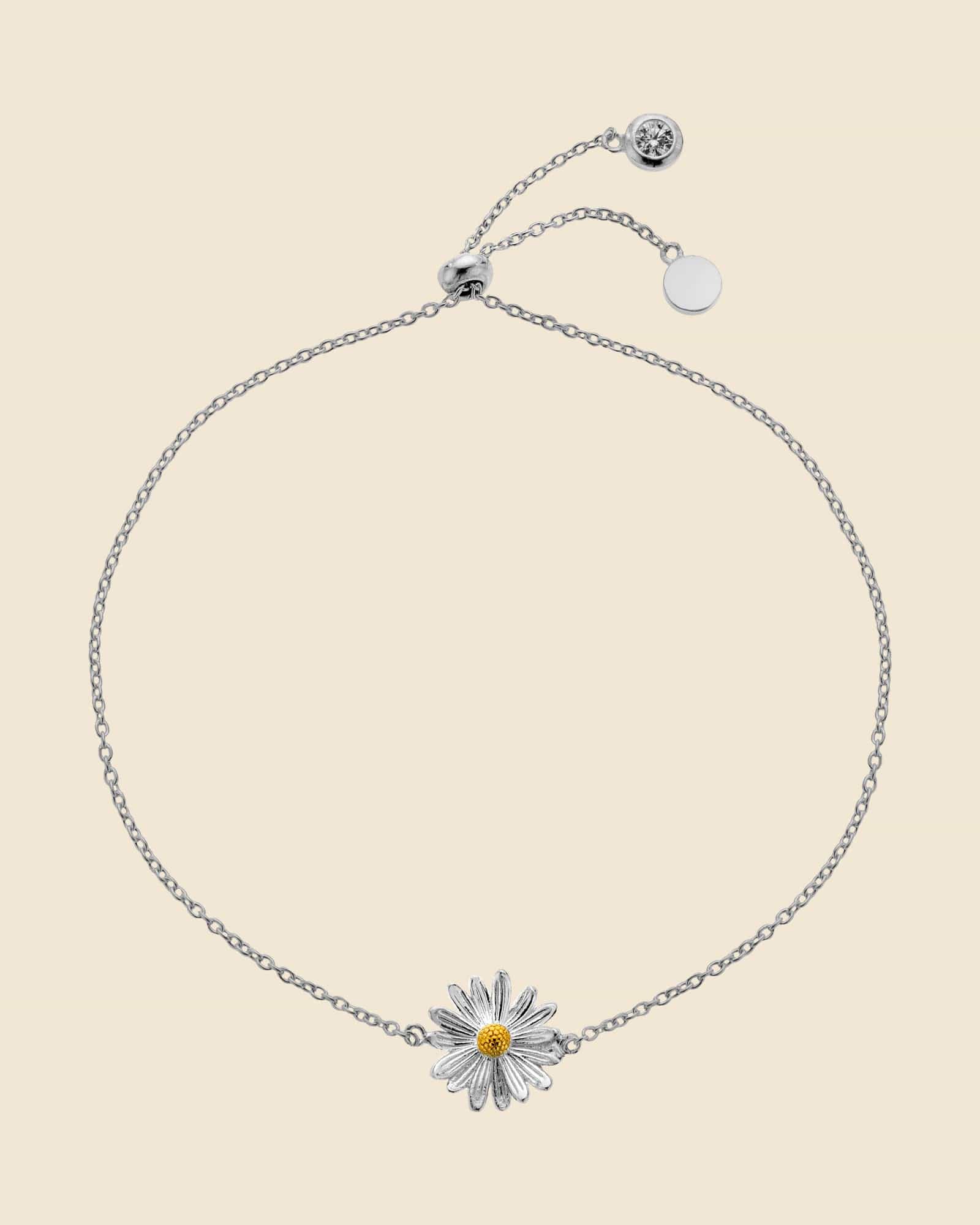 Sterling Silver Delicate Daisy Slider Bracelet