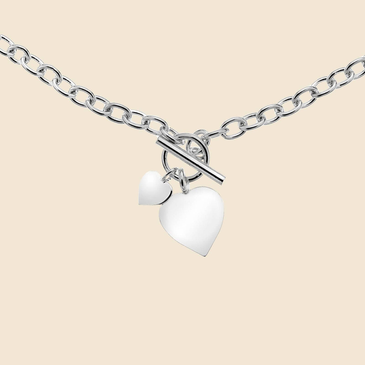 Sterling Silver T Bar Double Heart Necklace